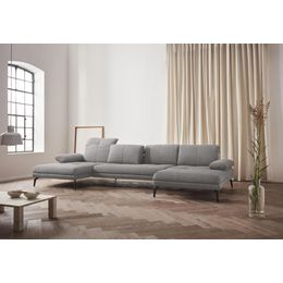 Wohnlandschaft Andas "Stenlille Multifunktions-Sofa, U-Form", grau (hellgrau), B:374cm H:83cm T:162cm, Struktur weich (100% Polyester);Struktur grob (100% Polyester);100% NaturLEDER, Sofas, incl. Sitztiefen-, Kopfteil- und Armteilverstellung
