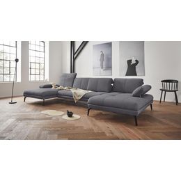 Wohnlandschaft Andas "Stenlille Multifunktions-Sofa, U-Form", grau (anthrazit), B:374cm H:83cm T:162cm, Struktur weich (100% Polyester);Struktur grob (100% Polyester);100% NaturLEDER, Sofas, incl. Sitztiefen-, Kopfteil- und Armteilverstellung