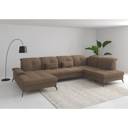Sit & More Wohnlandschaft SIT & MORE "Amica, U-Form, inkl. Sitztiefenverstellung und Armteilverstellung", braun (hellbraun), B:357cm H:90cm T:231cm, 100% Polyester, Sofas, wahlweise mit Kopfteilverstellung, Bettfunktion und Bettkasten