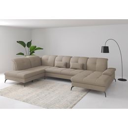Sit & More Wohnlandschaft SIT & MORE "Amica, U-Form, inkl. Sitztiefenverstellung und Armteilverstellung", grau (taupe), B:357cm H:90cm T:231cm, 95% Polyester, 5% Polyamid, Sofas, wahlweise mit Kopfteilverstellung, Bettfunktion und Bettkasten