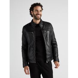 Lederjacke JCC "40700", Herren, Gr. 48, schwarz, Obermaterial: 100% Lammnappa; Futter: 55% Baumwolle, 45% Polyester; Ärmelfutter: 100% Polyester; Strick: 84% Baumwolle, 14% Polyester, 2% Elasthan, Jacken
