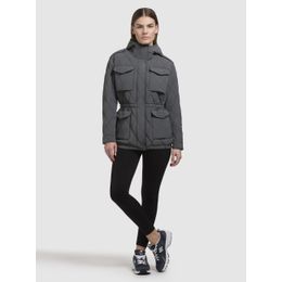 Steppjacke Khujo "ALIMINA", Damen, Gr. S, blau (blaugrau), 84% Nylon, 16% Polyurethan, unifarben, regular fit Po-bedeckend, eingesetzt mit Druckknöpfen, Jacken