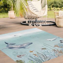 Bilderwelten Vinylteppich Geometrische Fliesen kleine Dreiecke Taubenblau mit Bord&uuml;re