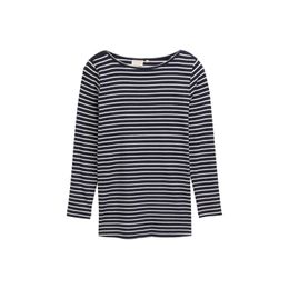 Tom Tailor Damen Plus Size - Langarmshirt mit Streifenmuster, blau, Gestreift, Gr. 46