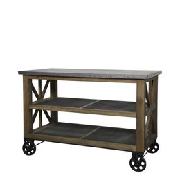 Chic Antique Kücheninsel auf Rädern mit Zinktop und Regalen skandinavische Deko Online Shop