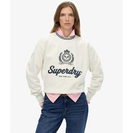 Superdry Damen Baumwolle Grafik Logo Lockeres Country Club Sweatshirt Mit Rundhalsausschnitt, Creme & Gr&uuml;n - Gr&ouml;&szlig;e: 36 210262350074471D030