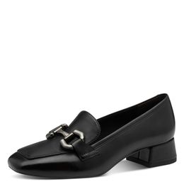 Pumps Tamaris, Damen, Gr. 37, schwarz, Leder, unifarben, Klassisch, Schuhe, Blockabsatz, Slipper, Businessschuh mit Zierriegel, Schmuckelement