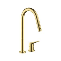 Hansgrohe 2-Loch-Sp&uuml;ltisch-Einhebelmischer 220 Axor Citterio M mit Ausziehbrause, brushed brass (34822950)