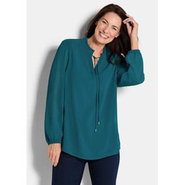 GOLDNER Chiffonbluse Elegante Jersey-Bluse mit Rundhals in petrol | Gr.: 44