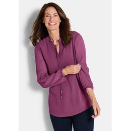 GOLDNER Kurzgr&ouml;&szlig;e: Chiffonbluse Elegante Jersey-Bluse mit Rundhals in beere | Gr.: 19
