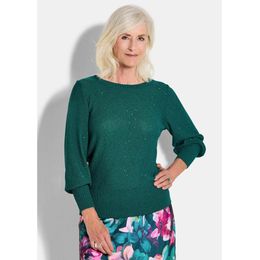 GOLDNER Eleganter glitzernder U-Boot-Pullover in smaragd | Gr.: 50