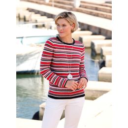 Strickpullover Casual Looks "Streifenpullover", Damen, Gr. 44, rot (grau, erdbeere, geringelt), 62% Baumwolle, 38% Polyacryl, gemustert, gestreift, mehrfarbig, Pullover Strickpullover