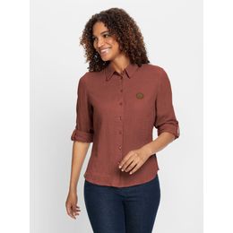 Langarmbluse Casual Looks, Damen, Gr. 42, rot (rotbraun), 100% Baumwolle, unifarben, Blusen