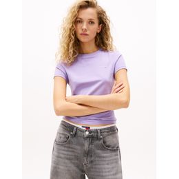 Kurzarmshirt Tommy Jeans "TJW SLIM LINEAR SS TEE EXT", Damen, Gr. XL (42), lila (ophelia lila), Jersey, Obermaterial: 100% Baumwolle, unifarben, Rundhals, Shirts
