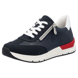 Keilsneaker Rieker, Damen, Gr. 42, bunt (nachtblau, weiß, rot), Lederimitat, kontrastfarbene Details, Schuhe Sneaker, Halbschuh, Freizeitschuh, Schnürschuh mit seiltichem Reißverschluss
