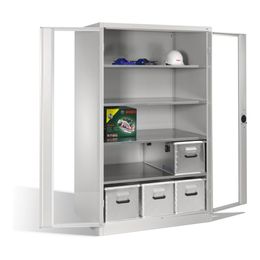 C+P Werkzeugschrank XXL mit Sichtfenster-Dreht&uuml;ren, 4 B&ouml;den, H1950xB1200xT800mm Front Lichtgrau Korpus Lichtgrau ; C + P M&ouml;belsysteme (8934-055|S10118)