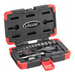 Vigor Innenvierkant Antrieb 6,3 = 1/4 Zoll Steckschl&uuml;ssel-Satz V3734N ∙ Vierkant hohl 6,3 mm (1/4 Zoll) ∙ Au&szlig;en-Sechskant Profil ∙ Anzahl Werkzeuge: 2)