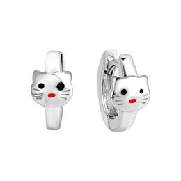 Firetti Paar Creolen »Schmuck Geschenk Silber 925 Katzen« silberfarben-rot-schwarz 12 mm Klappcreolen mit Katzenkopf