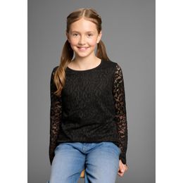 Kidsworld Langarmshirt &raquo;Spizten-Shirt&laquo; F&uuml;r jeden Anlass, Shirt mit Spitze schwarz 164/170 164/170 Modisches Langarmshirt mit Spitze f&uuml;r M&auml;dchen