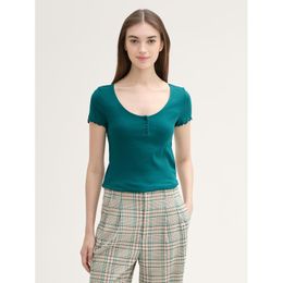 Tom Tailor Denim Henleyshirt mit V-Ausschnitt rough green XS (34) XS (34) Geripptes Shirt für Damen von Tom Tailor Denim