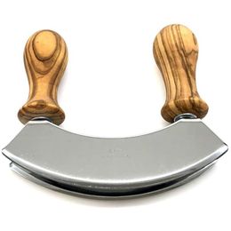 Wiegemesser OLIVENHOLZ-ERLEBEN "DESIGN mit gedrechselten Griffen aus Olivenholz", braun, Edelstahl, Kochmesser, Doppelklinge aus Edelstahl, gedrechselte Griffe, angenehme Haptik