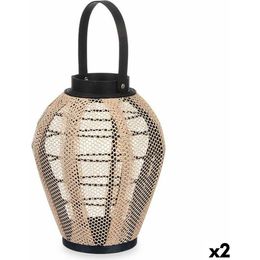 Gift, Laterne, Kerzenschale Laterne Mit Griff Beige Holz Stoff 25 x 30 x 25 cm (2 Stück) (25 x 30 x 25 cm, 2 x)