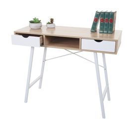 Konsolentisch MCW-E92, Ablagentisch Beistelltisch, 3D-Struktur 100x40cm ~ naturbraun wei&szlig;