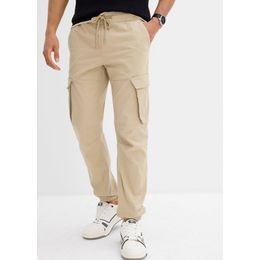 bonprix Regular Fit Schlupf-Cargohose Straight, beige, Gr.58, Moderne Schlupf-Cargohose mit Komfort-Bund, 97% Baumwolle