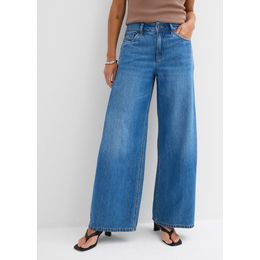 bonprix Wide-Leg-Jeans Mid Waist, blau, mit Baumwolle