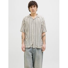 Jack & Jones JACK & JONES Herren Kurzarmhemd "JJEENZO STRIPE RESORT SHIRT SS SN", gelb, Gr. M, gestreift, Web, Obermaterial: 100% Baumwolle, Hemden, mit Streifen