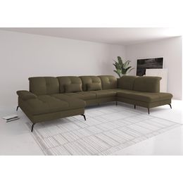 Sit & More Wohnlandschaft SIT & MORE "Amica, U-Form, inkl. Sitztiefenverstellung und Armteilverstellung", olive, B:357cm H:90cm T:231cm, Sofas, wahlweise mit Kopfteilverstellung, Bettfunktion und Bettkasten