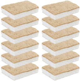 Geschirrschwamm Wenko "Modell Coco, 12er Set", braun (braun, weiß), B:7cm H:11,5cm L:2cm, Kunststoff, Schwämme, mit Naturfasern, 2-seitig, waschbar bis 40 C