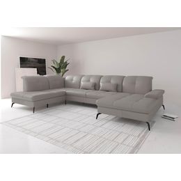 Sit & More Wohnlandschaft SIT & MORE "Amica, U-Form, inkl. Sitztiefenverstellung und Armteilverstellung", grau (light grau), B:357cm H:90cm T:231cm, Sofas, wahlweise mit Kopfteilverstellung, Bettfunktion und Bettkasten