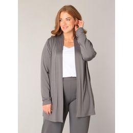 Strickjacke Base Level Curvy "Ayla", Damen, Gr. 46, grau (dunkelgrau), Strick, Obermaterial: 94% Viskose, 6% Elasthan, Casual, figurumspielend, Strickjacken, im verschlusslosen Design