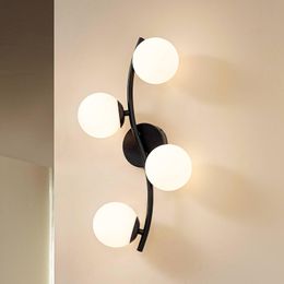 LINDBY Wandleuchte Josiana, opal/schwarz, 48 cm, Kugel, Glas