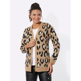 Sieh an! Strickjacke in camel-schwarz-gemustert | Gr.: 46