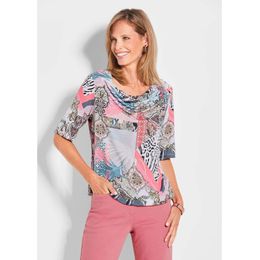 GOLDNER Blusenshirt Elegantes Oberteil mit Wasserfallausschnitt in koralle / gemustert | Gr.: 46