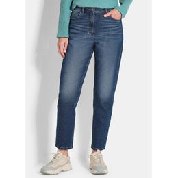 GOLDNER Kurzgr&ouml;&szlig;e: Baumwoll-Stretch Mom Jeans SARA in blau | Gr.: 22