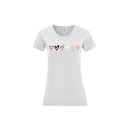 PAULGOS Damen T-Shirt, 6 kleine Herzen in Weiss | Gr.: L