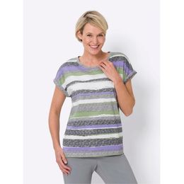 Sieh an! Kurzarm-Shirt in anthrazit-lavendel-geringelt | Gr.: 40
