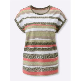 Sieh an! Kurzarm-Shirt in oliv-koralle-geringelt | Gr.: 48