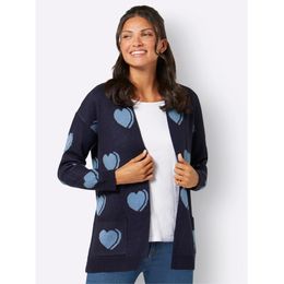 Sieh an! Longstrickjacke in marine-himmelblau-gemustert | Gr.: 42
