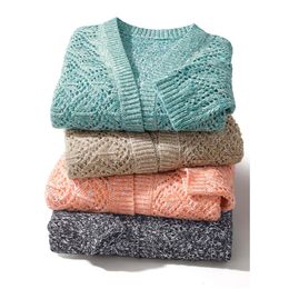 Sieh an! Ajour-Strickjacke in ozean-ecru-meliert | Gr.: 40