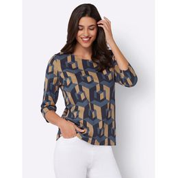Sieh an! 3/4-Arm-Shirt in marine-camel-bedruckt | Gr.: 52
