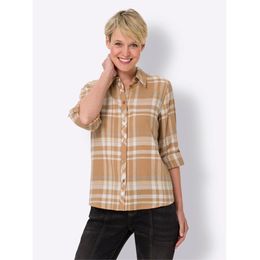 Sieh an! Flanellbluse in camel-steingrau-kariert | Gr.: 48