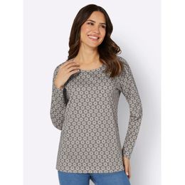 Sieh an! Langarm-Shirt in taupe-ecru-bedruckt | Gr.: 40