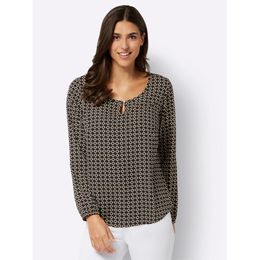 Sieh an! Schlupf-Bluse in schwarz-camel-bedruckt | Gr.: 50