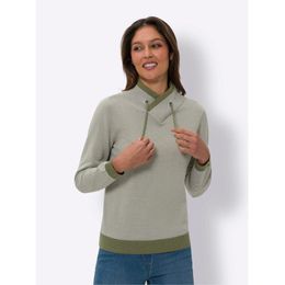 Sieh an! Langarm-Pullover in khaki-ecru-geringelt | Gr.: 44