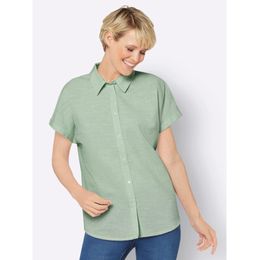 Sieh an! Kurzarm-Bluse in eucalyptus-ecru-gemustert | Gr.: 46