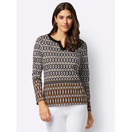 Sieh an! Langarm-Shirt in schwarz-cognac-bedruckt | Gr.: 44